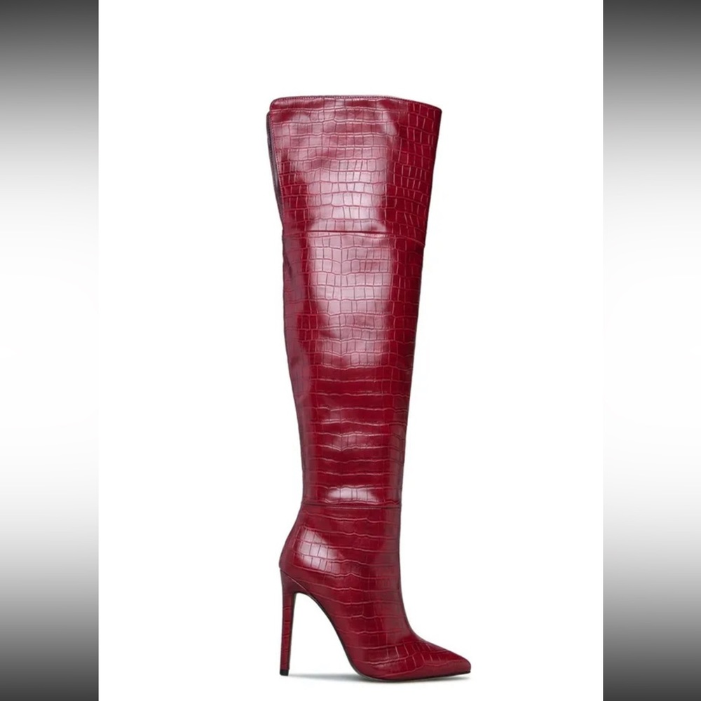 Red Croc Thigh High Heels - Gem